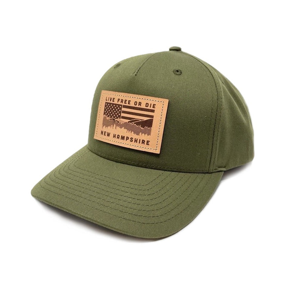 NH Flag & Mountain Cap- Army Green — Granite State Apparel